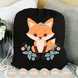 Cute Fox Svg Cut File, Baby Fox With Flowers Svg, Forest Woodland ...