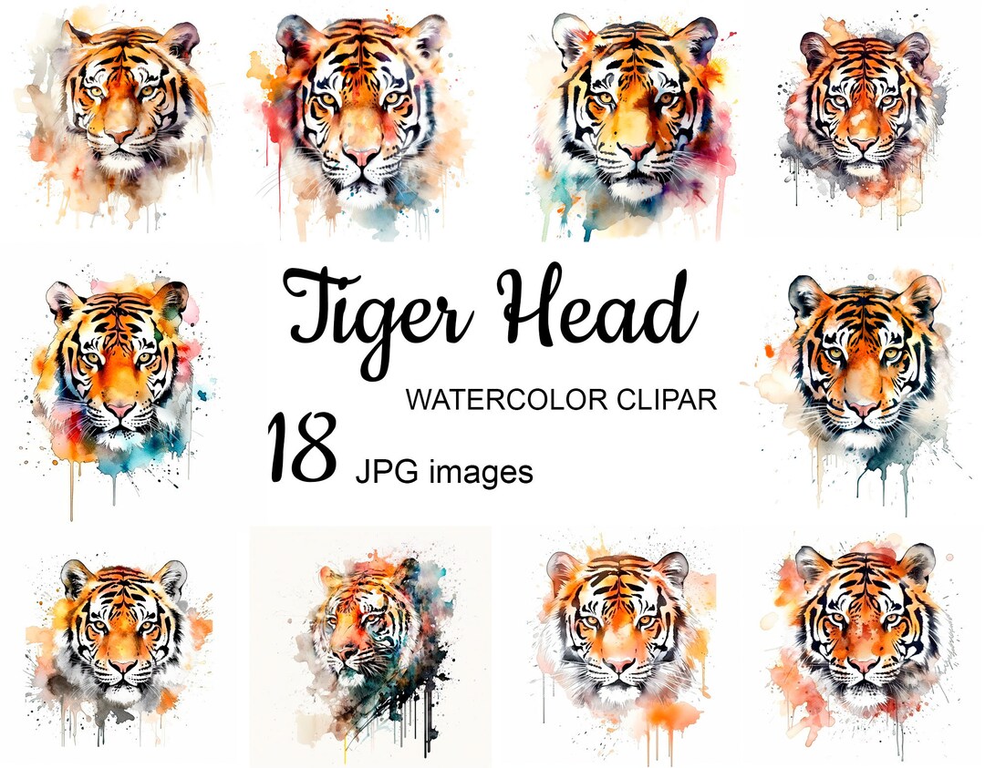 Watercolor Tiger Head Clipart, 18 High Quality Jpg, Animal Face ...