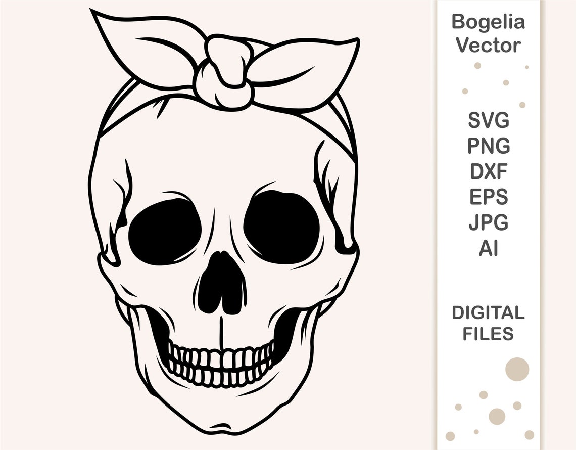 Skull With Bandana Svg Skull Cut File Sugar Skull Skeleton - Etsy