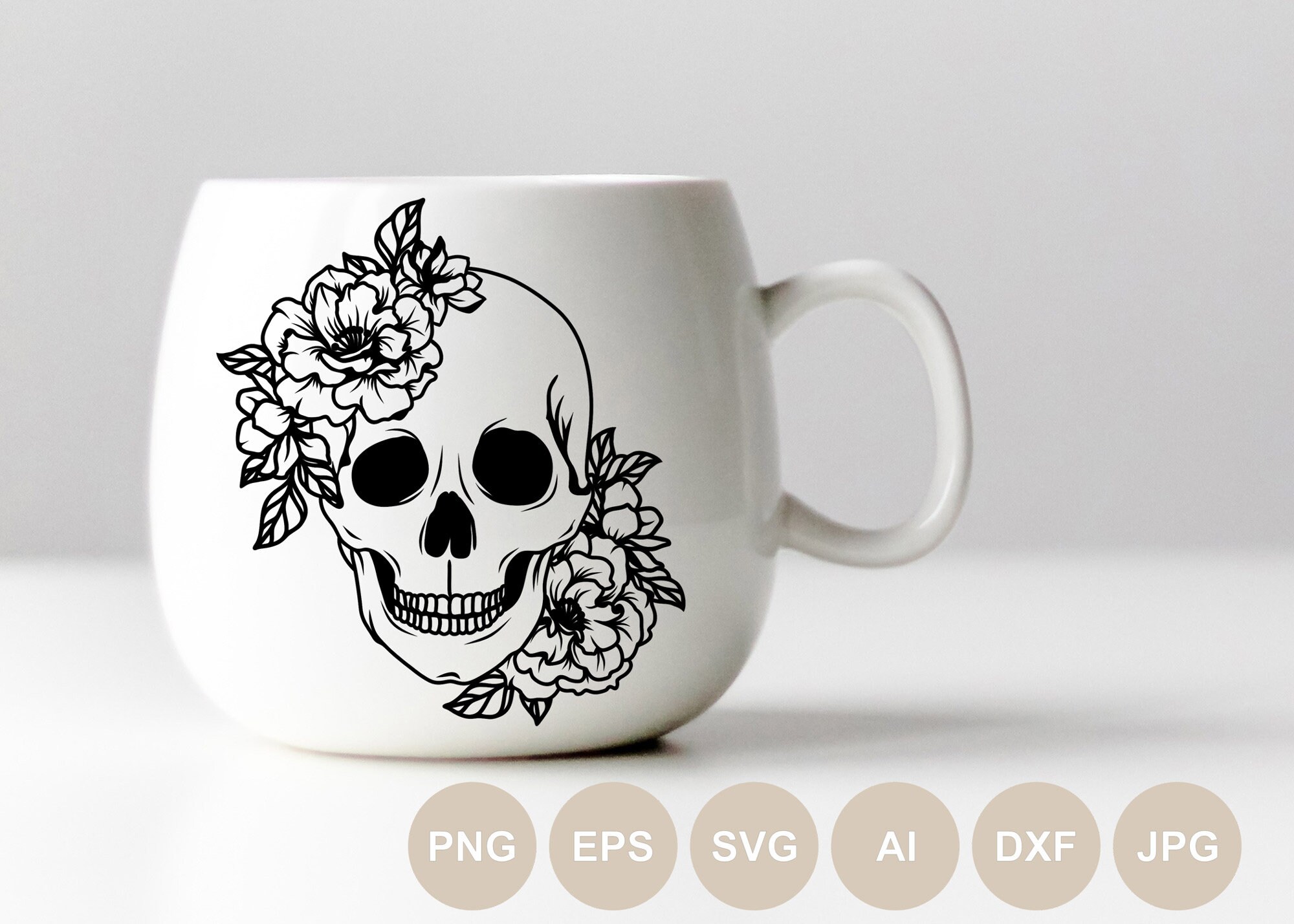 Floral Skull Svg, Gothic Halloween Clipart (digital Files) - Etsy