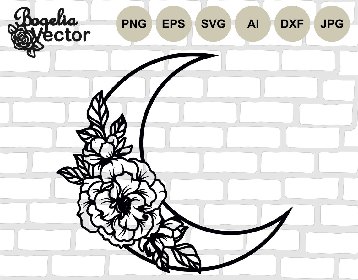 Moon Flowers Svg Moon Floral Svg Moon Cut File Floral Moon - Etsy