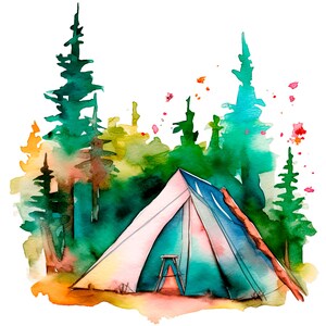 Watercolor Tents Clipart, Camping Png, Sublimation, Digital Graphics ...