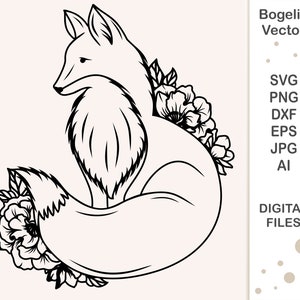 Floral Fox Svg, Cut File, Fox With Flowers, Forest Animal Svg for ...