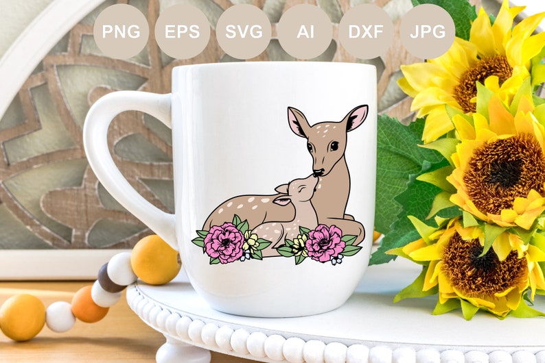 Mom and Baby Deer Svg Deer Cut File Floral Baby Deer Png - Etsy