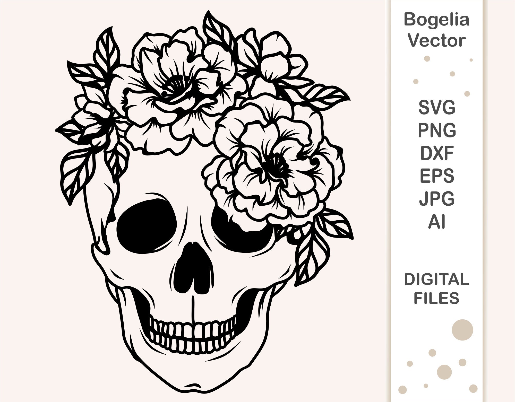 Skull Flower Crown Svg Skull Cut File Floral Skull Svg - Etsy