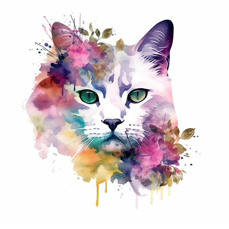 Watercolor Cats With Flowers Clipart 11 High Quality Jpg - Etsy
