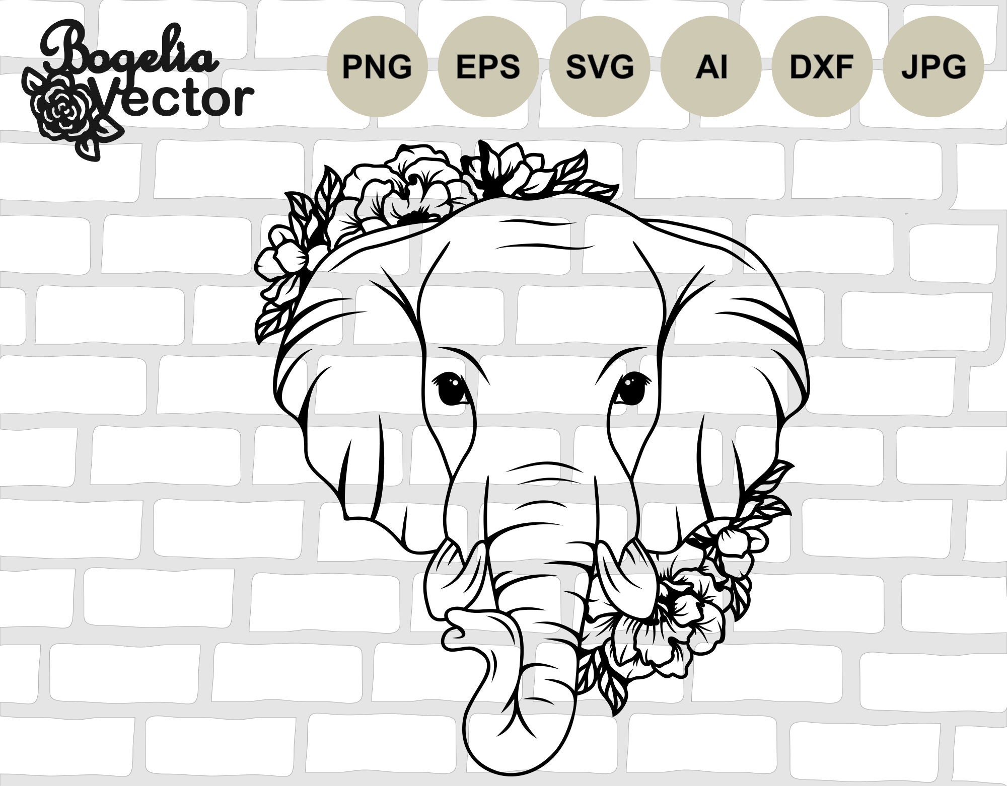 Elephant Svg File Elephant Cut File Elephant With Flowers - Etsy