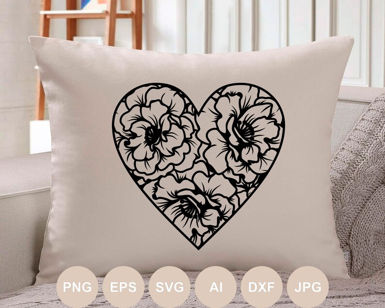 Flower Heart Svg Floral Heart Cut File Flowers Svg - Etsy