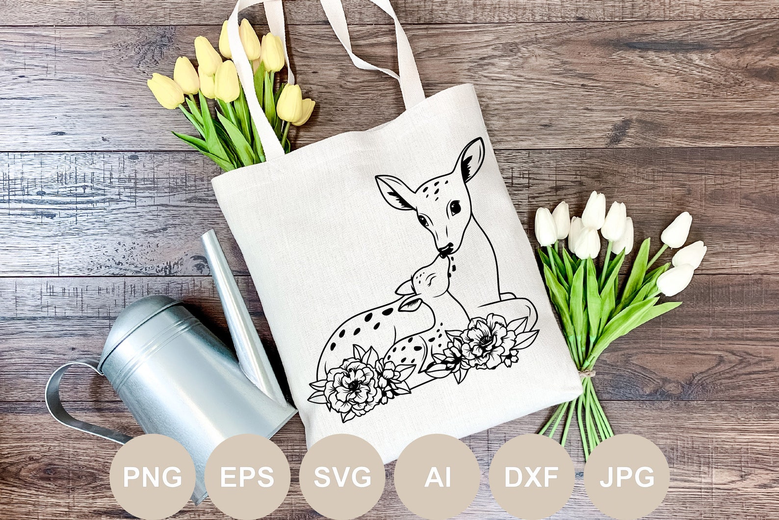 Mom and Baby Deer Svg Deer Cut File Floral Baby Deer Png - Etsy