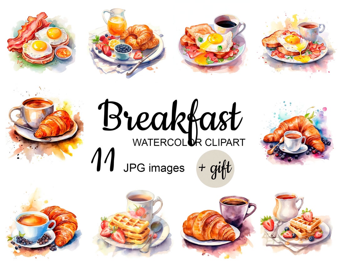 Watercolor Breakfast Clipart, Watercolor Jpg, Food Clipart, Printable ...