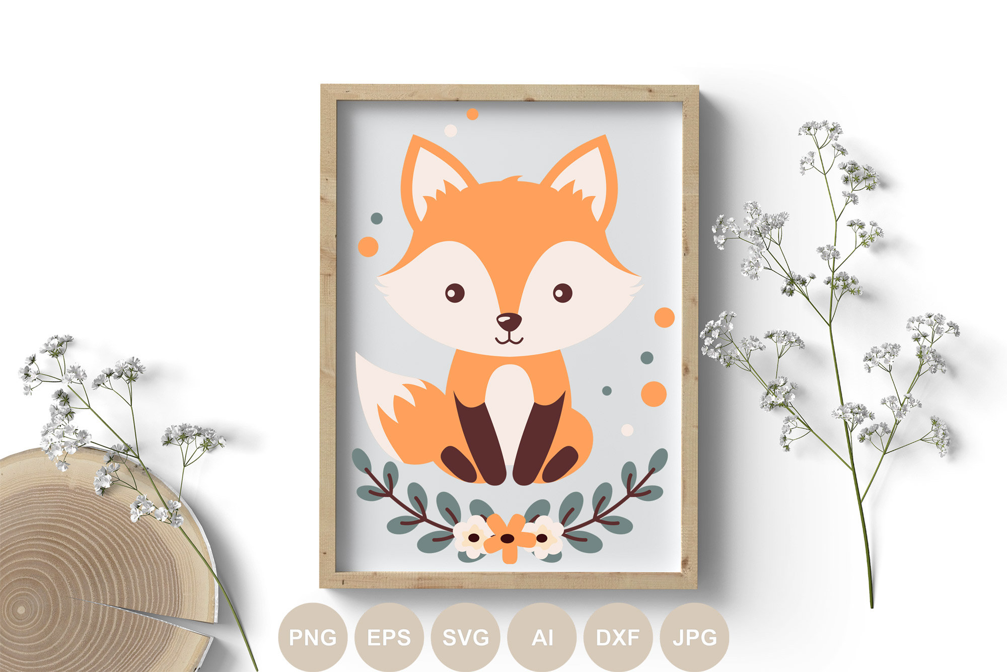 Cute Fox Svg File, Cut File, Baby Fox Svg, Flowers, Floral, Woodland ...