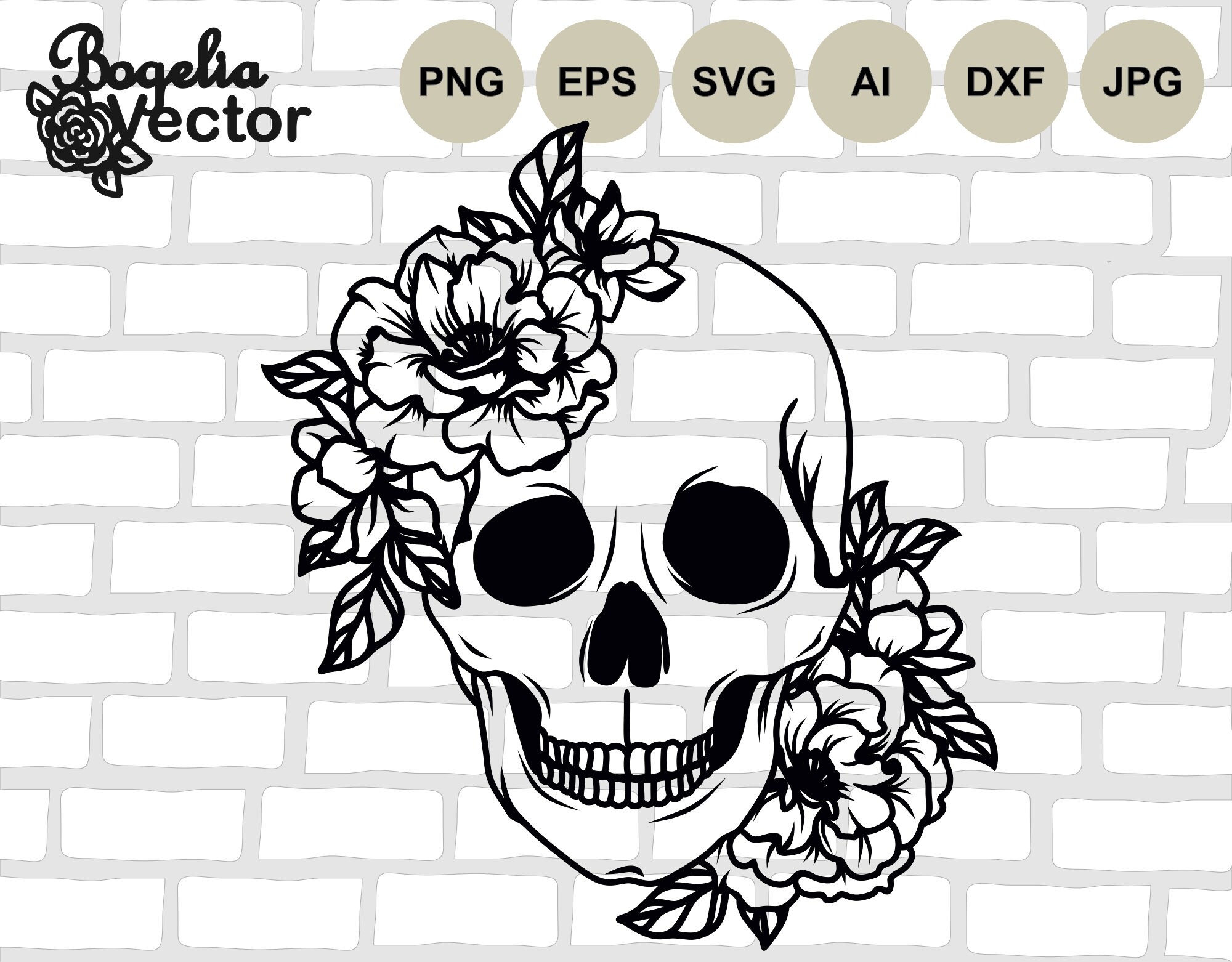 Floral Skull Svg, Gothic Halloween Clipart (digital Files) - Etsy