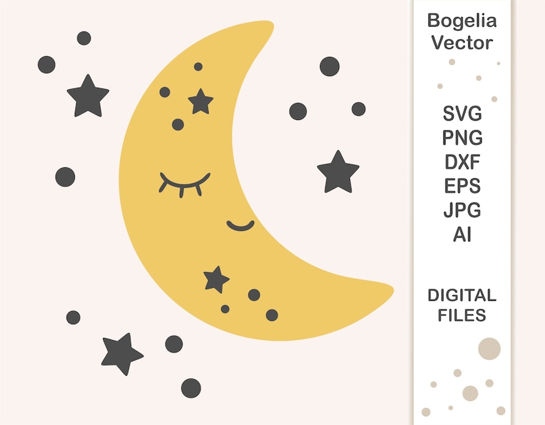 Cute Moon Svg Cut File Moon With Stars Svg Clipart Kids - Etsy