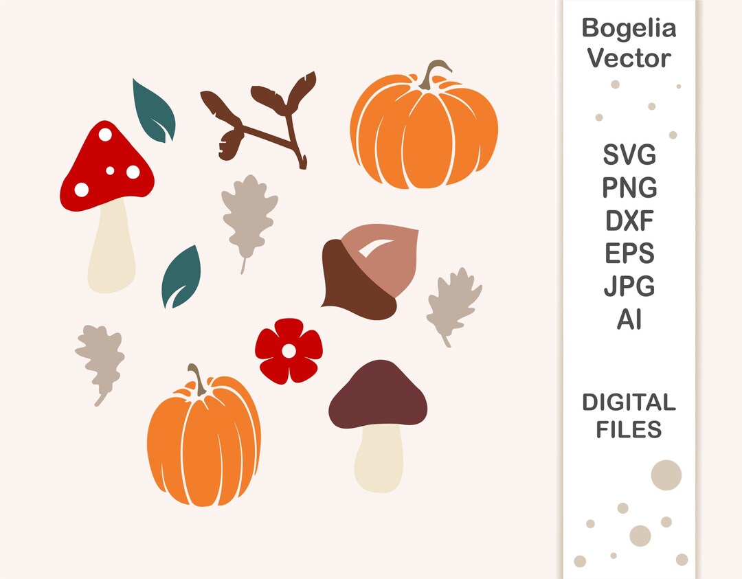 Fall Elements Svg, Cut File, Mushrooms Svg, Pumpkin Svg, Acorn Svg ...