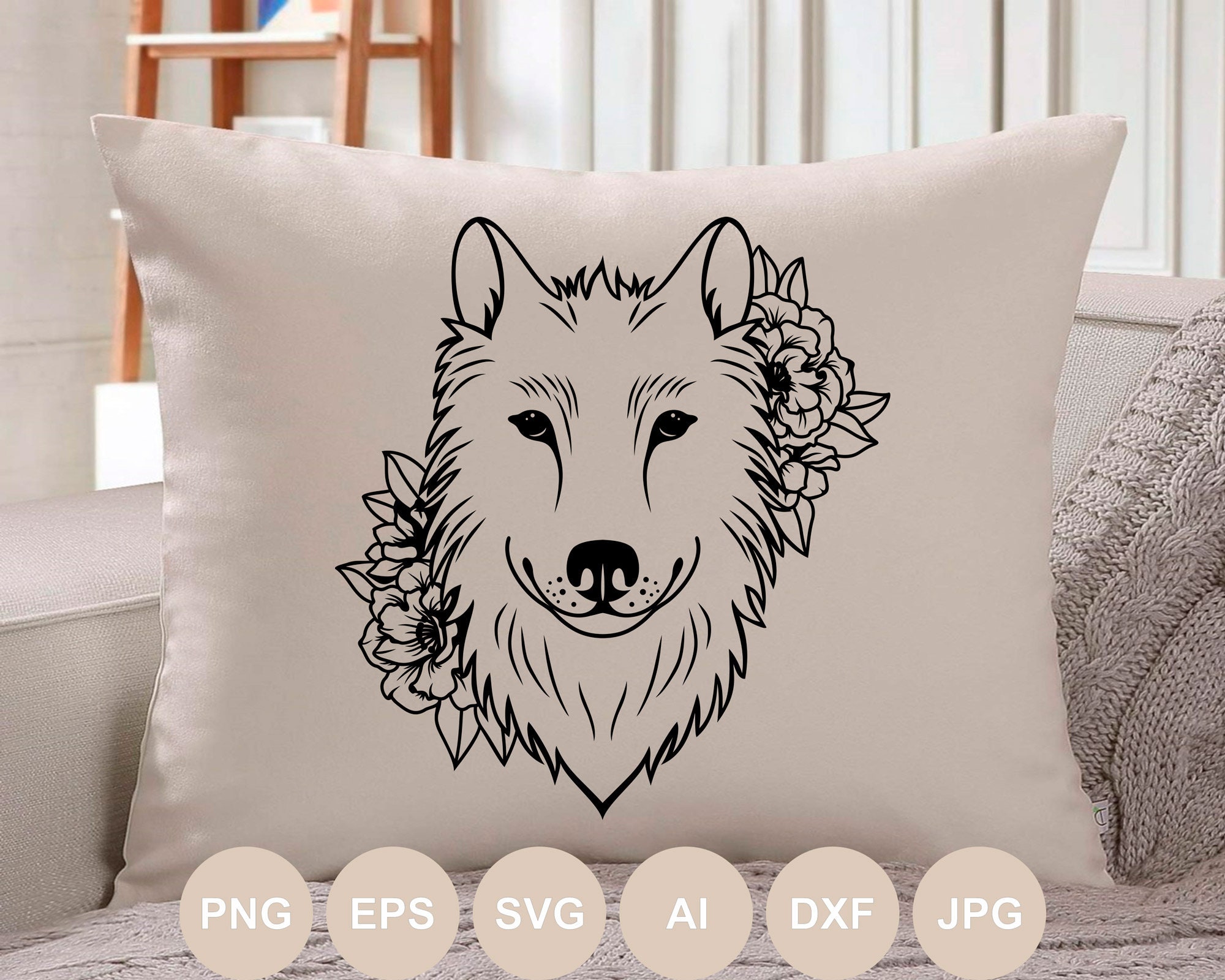 Floral Wolf Svg Wolf Cut File Wolf With Flowers Svg Animals - Etsy
