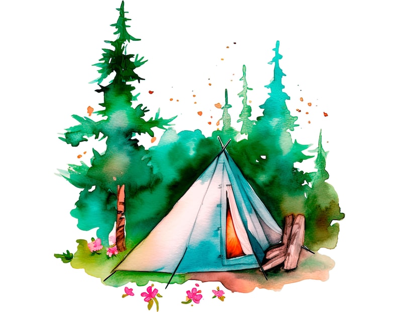 Watercolor Tents Clipart Camping Png Sublimation Digital - Etsy