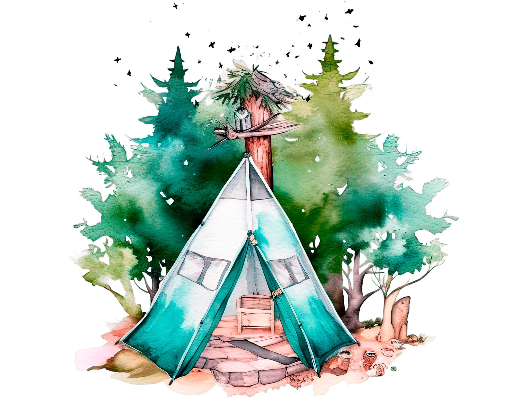 Watercolor Tents Clipart Camping Png Sublimation Digital - Etsy