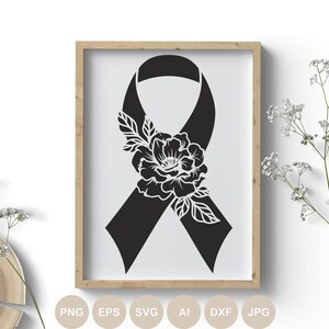 Awareness Ribbon Svg, Breast Cancer Ribbon Svg, Cut File, Floral Pink ...