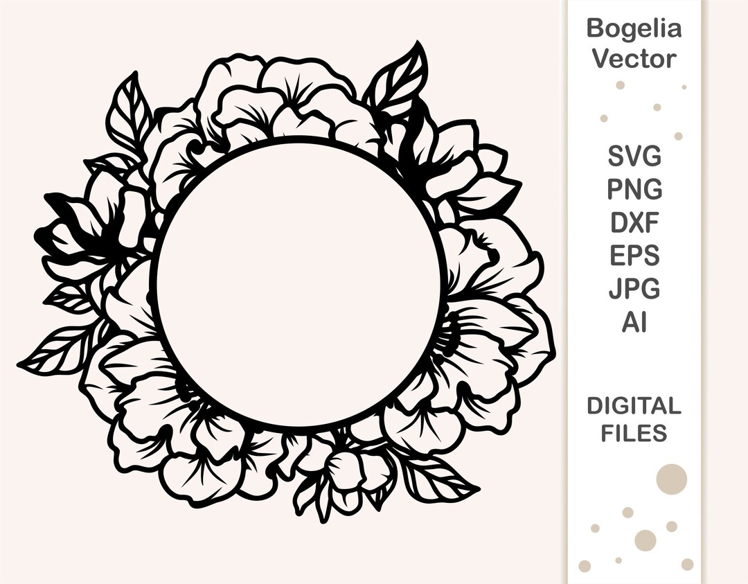 Floral Circle Frame Svg, Wreath Frame Cut File, Wreath Svg, Round ...