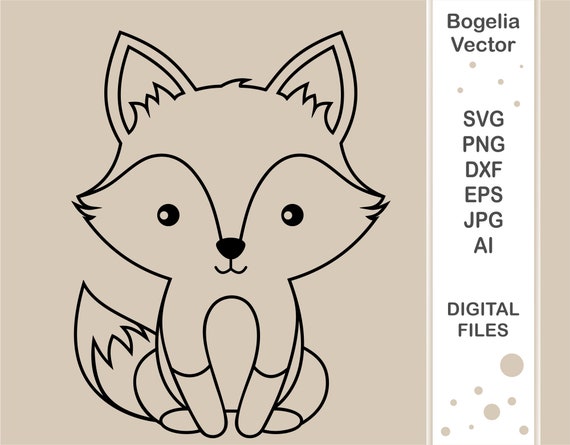 Cute Baby Fox Clipart Black