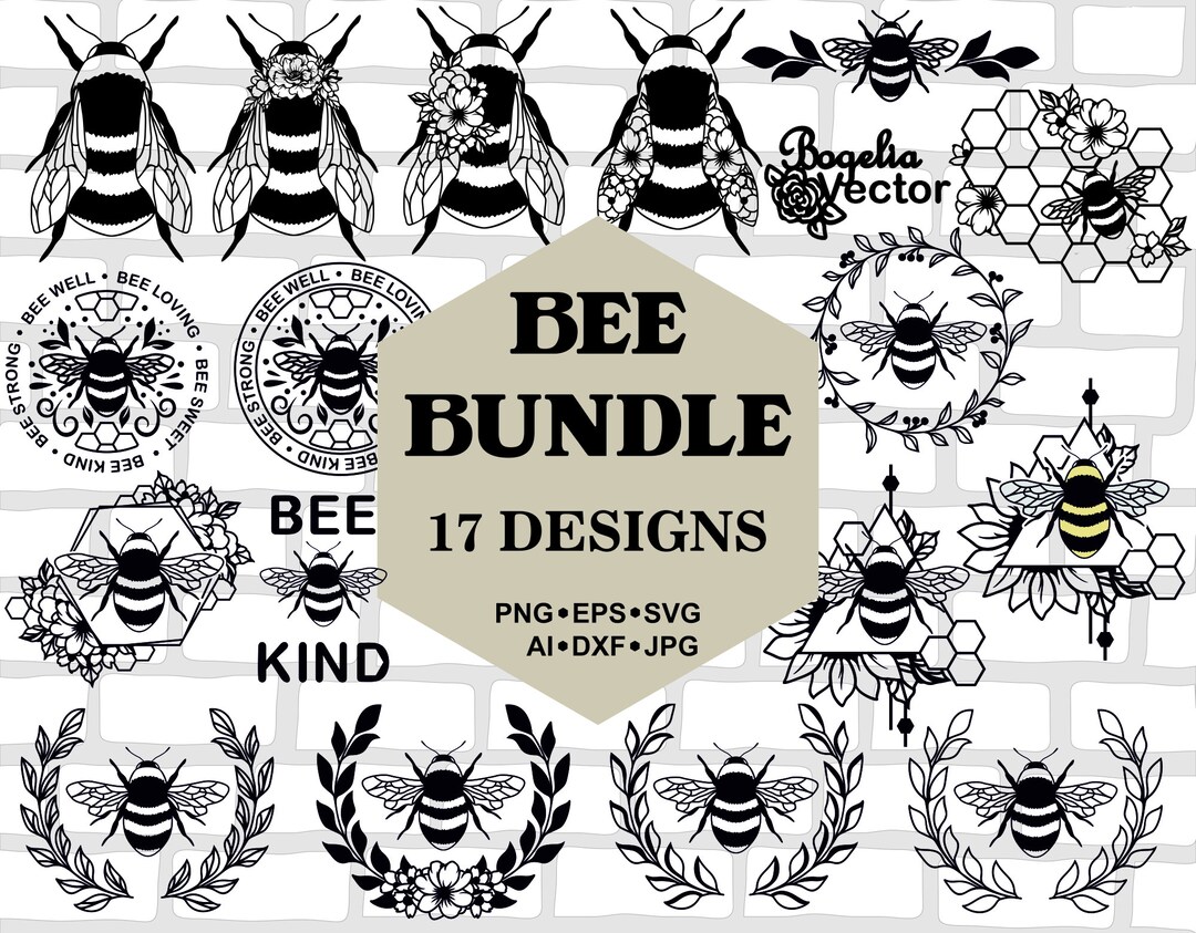 Bee SVG Bundle, Honeycomb, Floral Sunflower, Vector Silhouette (digital ...