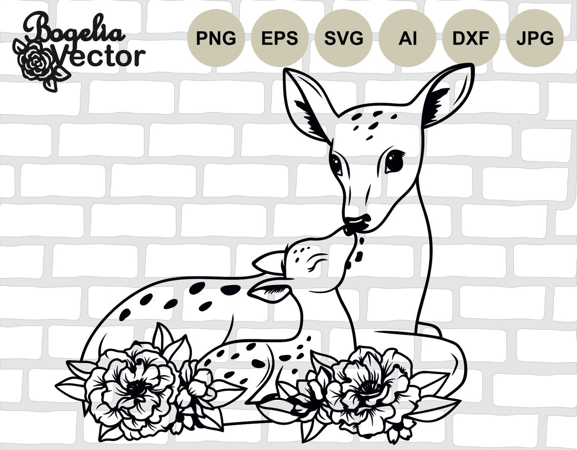 Mom and Baby Deer Svg Deer Cut File Floral Baby Deer Png - Etsy