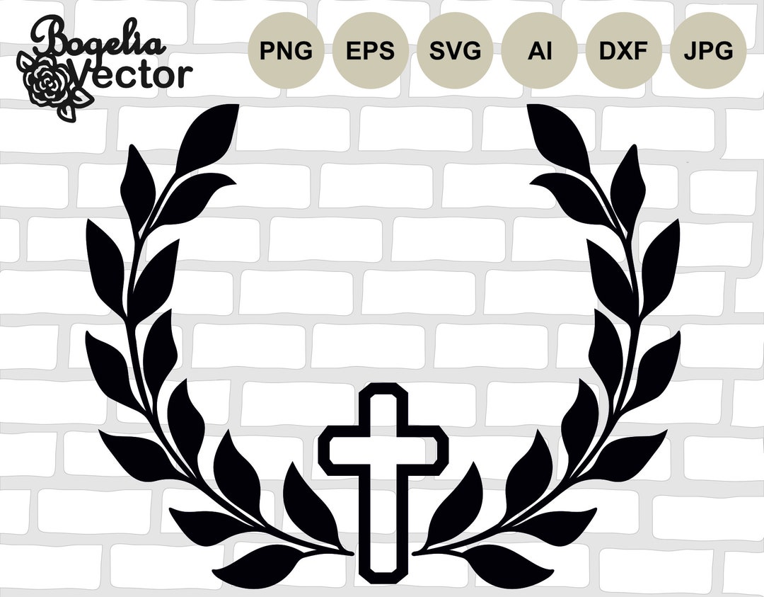 Cross Monogram Frame Svg, Laurel Wreath Cut File, Easter Cross Png ...