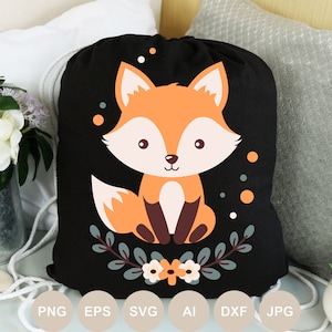 Cute Fox Svg File, Cut File, Baby Fox Svg, Flowers, Floral, Woodland ...