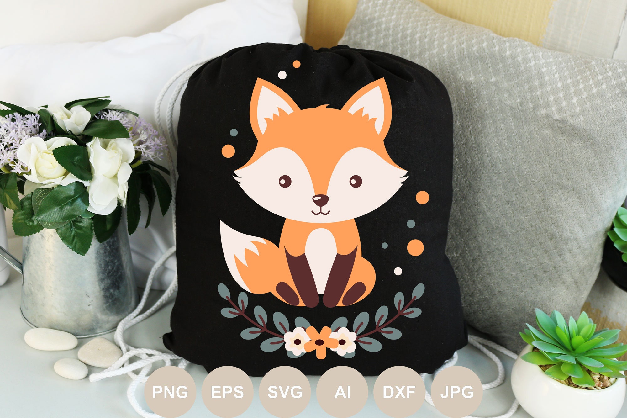 Cute Fox Svg File, Cut File, Baby Fox Svg, Flowers, Floral, Woodland ...