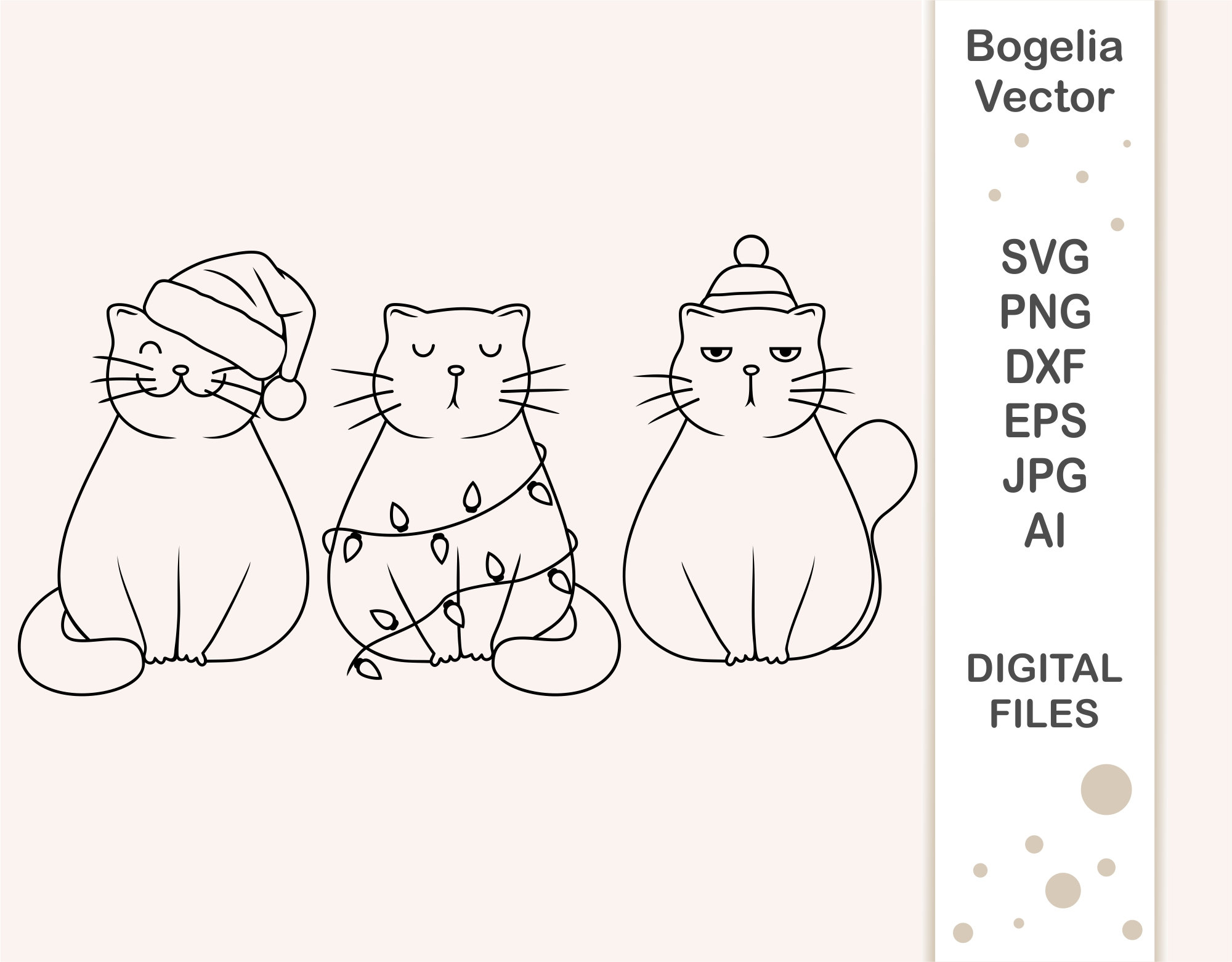 Christmas Cat Svg, Row of Cats Svg Cut File, Cat Svg, Animal, Christmas ...