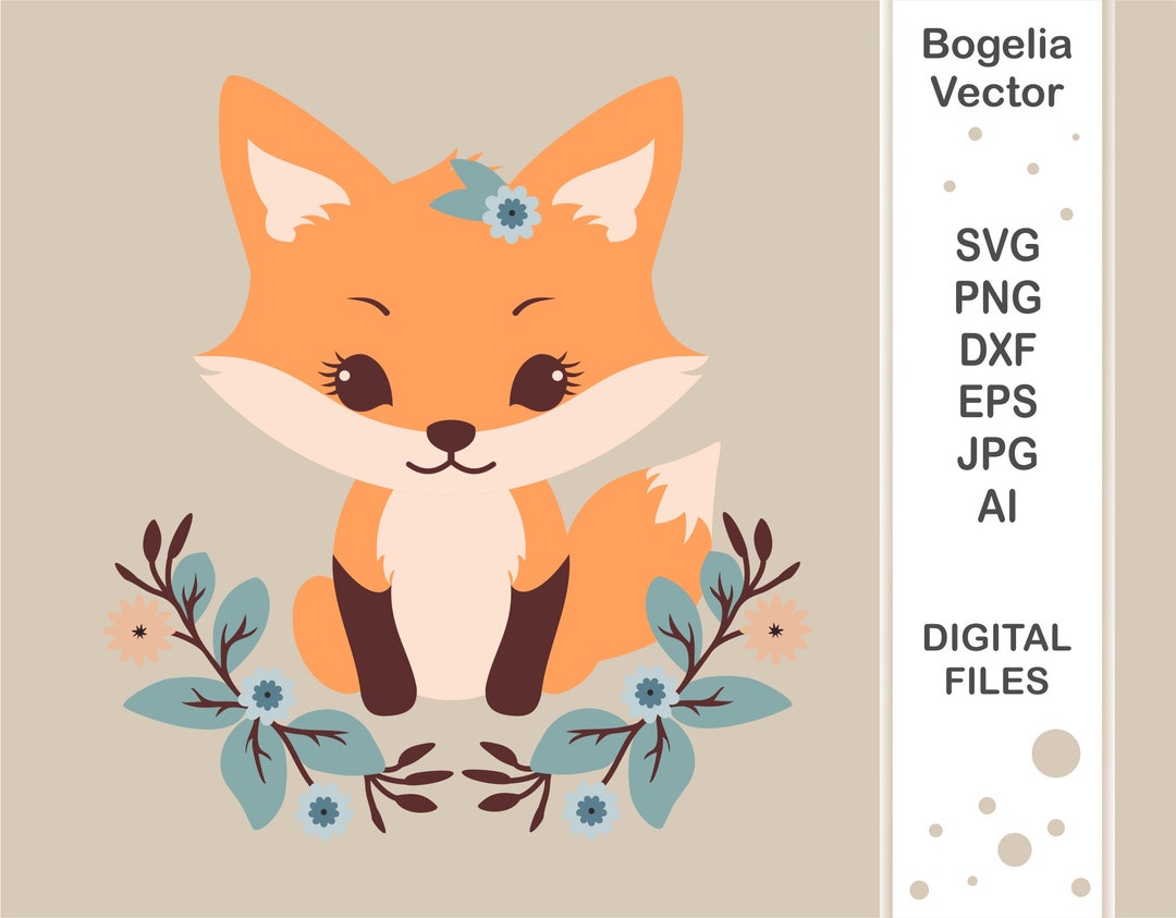 Cute Fox Svg Cut File, Baby Fox With Flowers Svg, Forest Woodland ...