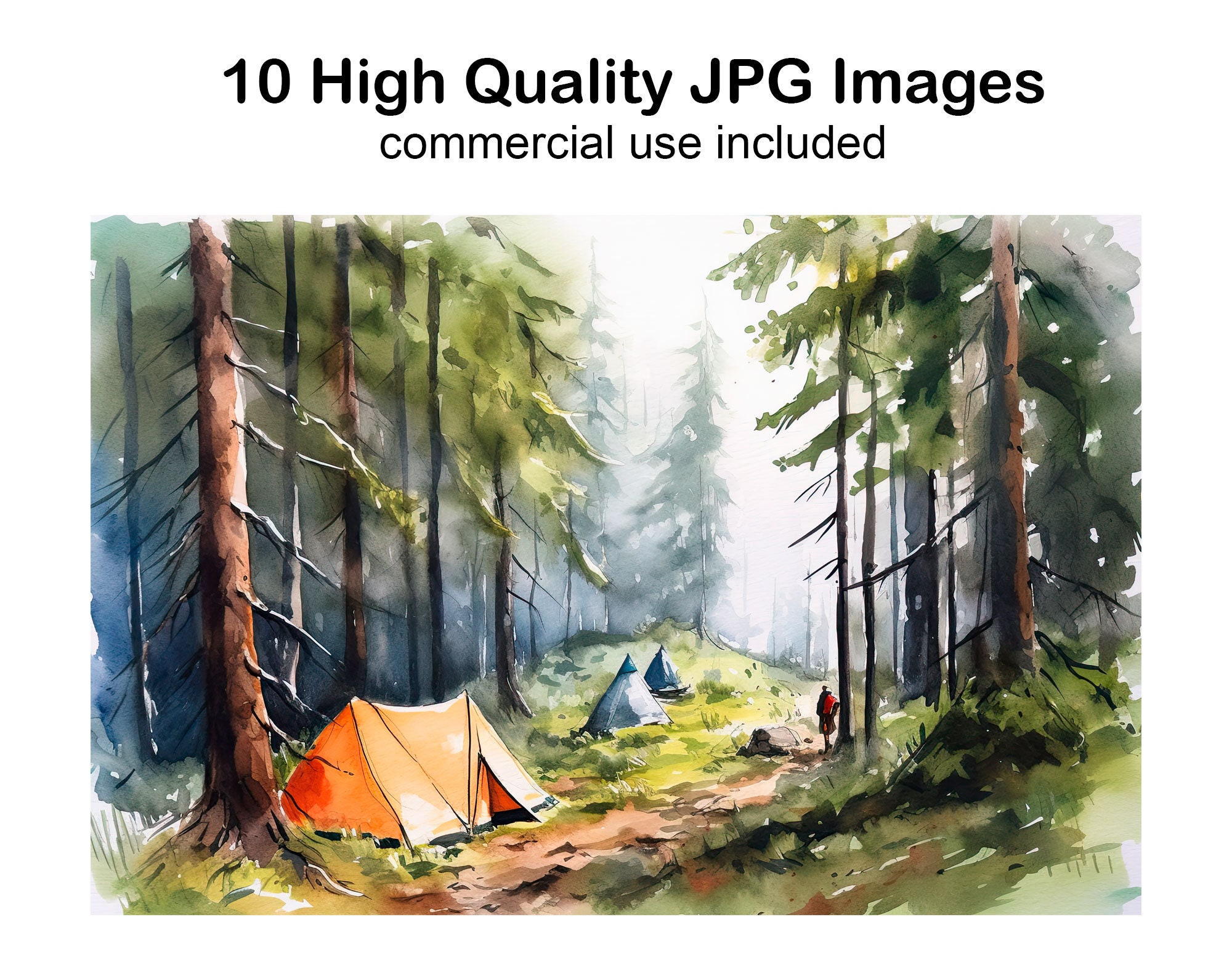 Watercolor Tent in the Forest Clipart 10 High Quality Jpg - Etsy