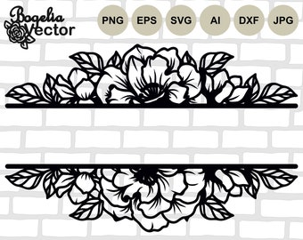 Floral Split Monogram SVG PNG Files for Cutting Machines, Digital ...