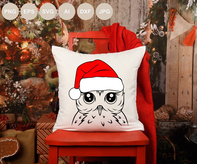 Owl Santa Hat Svg File, Owl Svg, Owl Cut File, Christmas Svg, Cute Owl ...