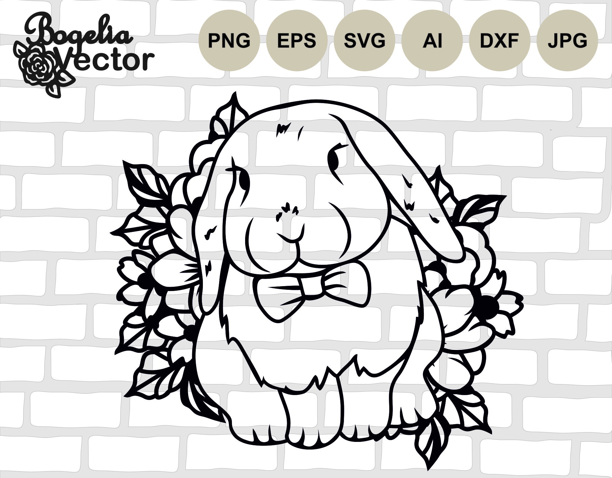 Bunny Svg Floral Bunny Cut File Cute Bunny Cute Svg for | Etsy