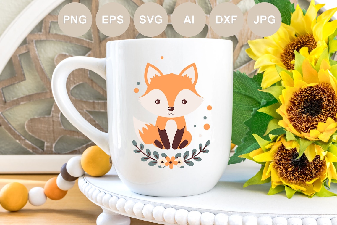 Cute Fox Svg File, Cut File, Baby Fox Svg, Flowers, Floral, Woodland ...