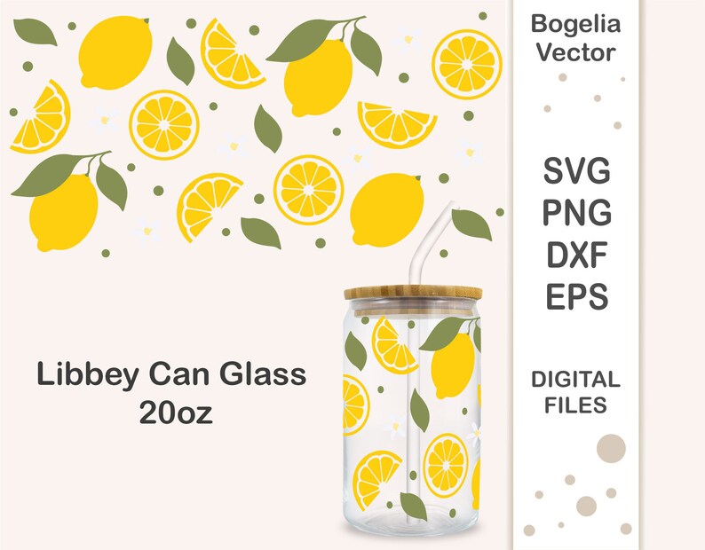 Lemon Wrap for Libbey Glass Can 20oz Svg, Cut File, Citrus Svg, Fruit ...