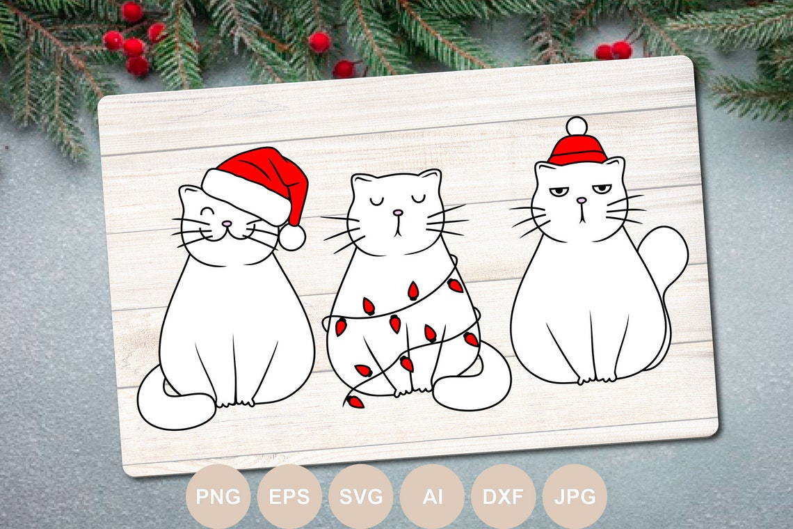 Christmas Cat Svg Row of Cats Svg Cut File Cat Svg Animal - Etsy