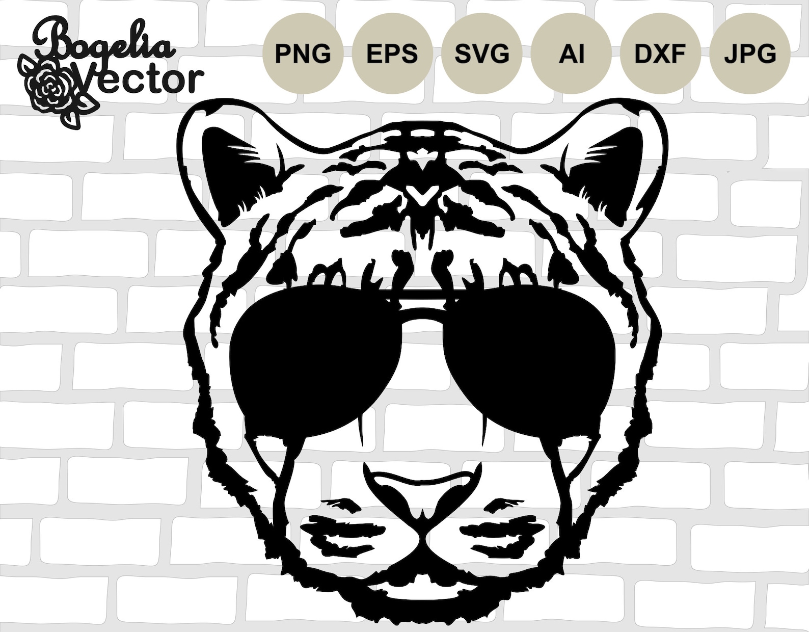 Tiger With Glasses Svg, Tiger Svg File, Tiger Cut File, Animal Svg ...