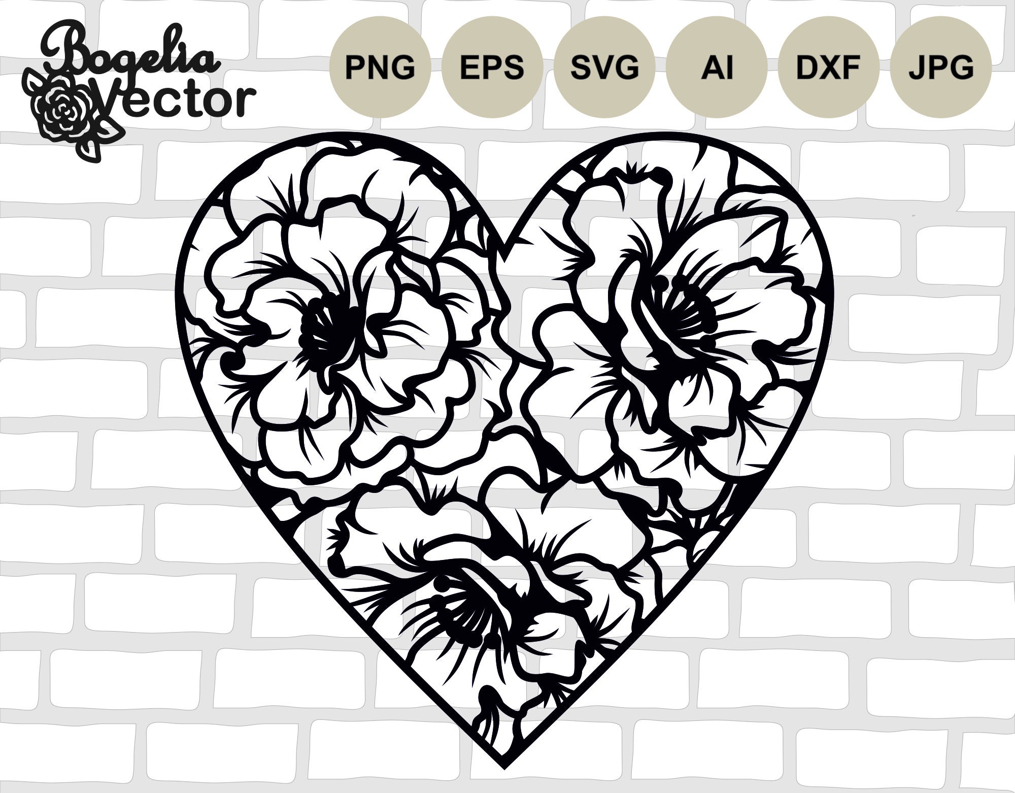 Flower Heart Svg Floral Heart Cut File Flowers Svg - Etsy