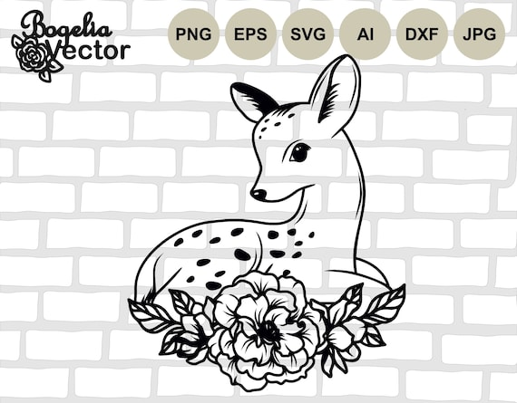 Reindeer Silhouette Clipart Black And White Flower