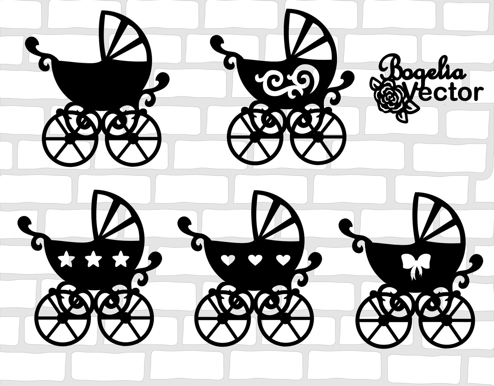Pram SVG Bundle, Poussette bébé, Baby Buggy Silhouette Clipart, Contour ...