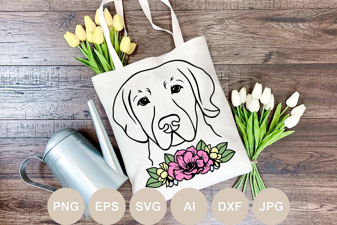 Dog Svg, Dog With Flowers Svg, Labrador With Flowers Svg, Dog Cut File ...