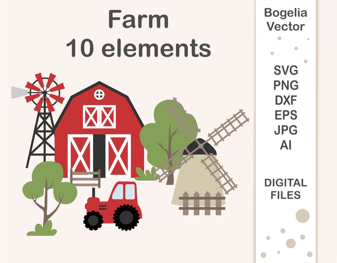 Farm SVG Cut File Bundle | Red Barn, Windmill, Tractor | Birthday ...