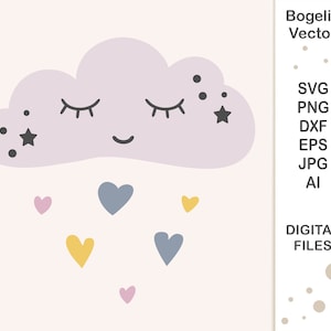 Cloud Svg, Cut File, Cute Cloud Svg, Heart Svg, Stars Svg, Svg for ...