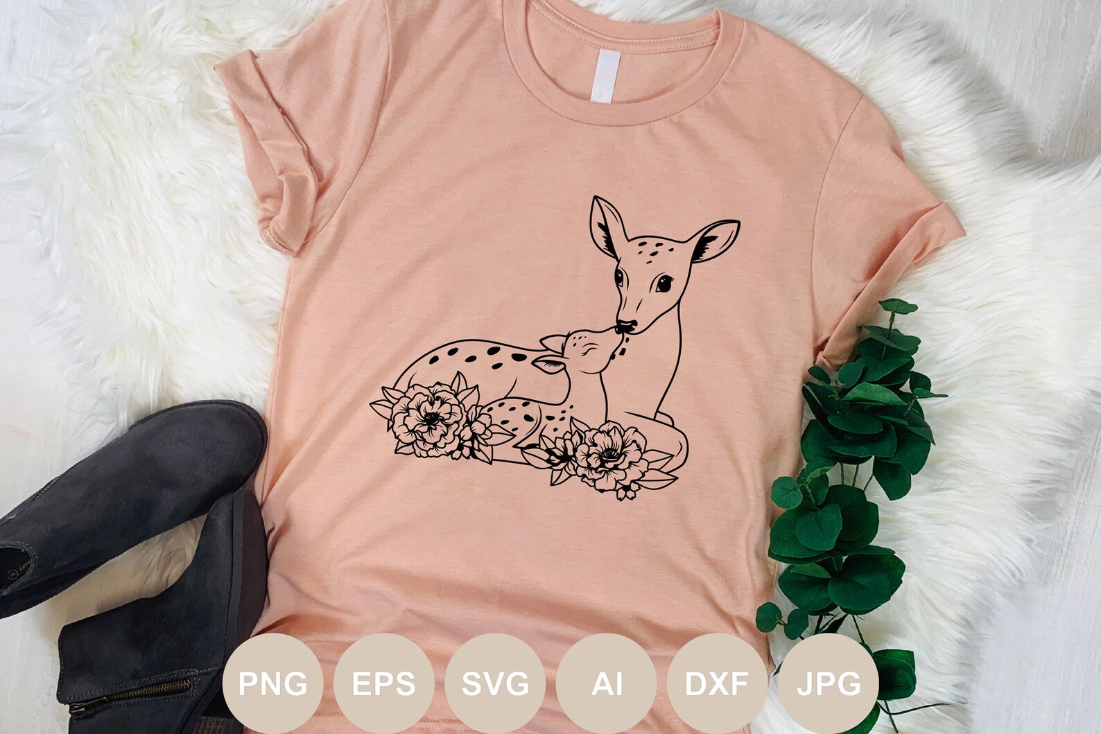 Mom and Baby Deer Svg Deer Cut File Floral Baby Deer Png - Etsy