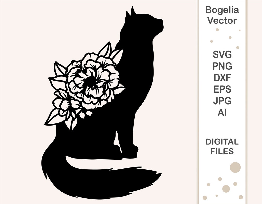 Cat With Flowers Svg, Floral Cat Cut File, Cat Svg, Animal Svg, Floral ...