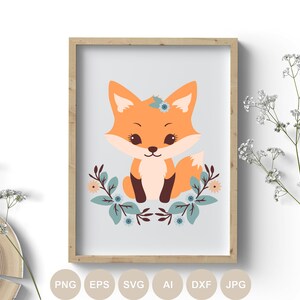 Cute Fox Svg Cut File, Baby Fox With Flowers Svg, Forest Woodland ...