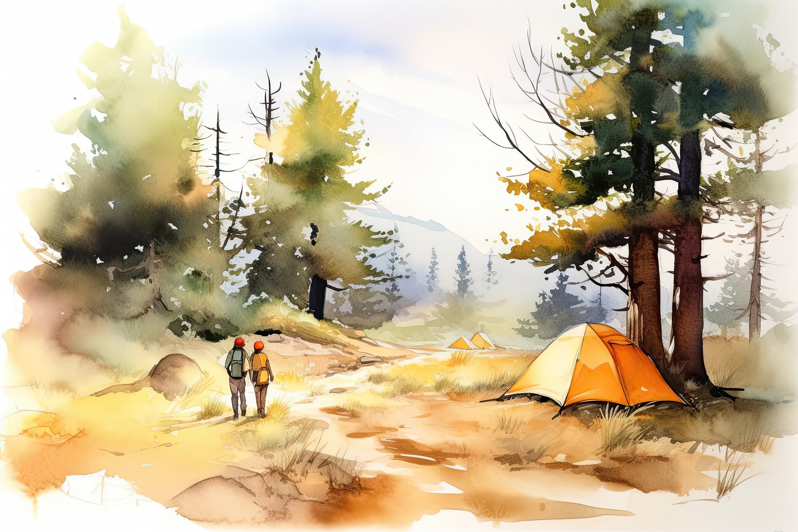 Watercolor Tent in the Forest Clipart 10 High Quality Jpg - Etsy