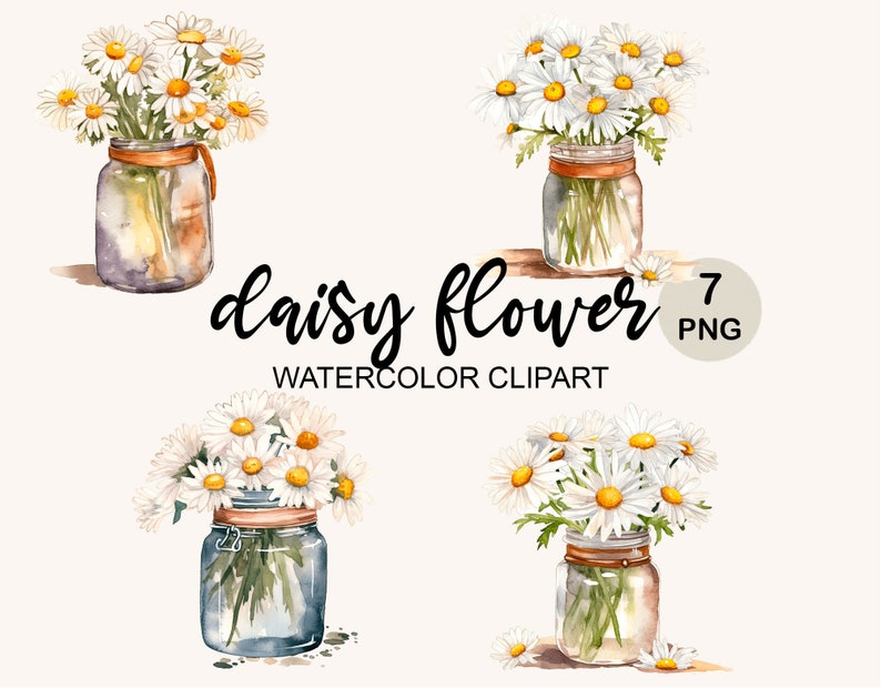 Watercolor Daisy Png Clipart Daisies Clipart Watercolor - Etsy